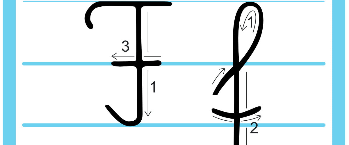 Plansza dydaktyczna: litera F z kierunkiem pisania do druku za darmo
