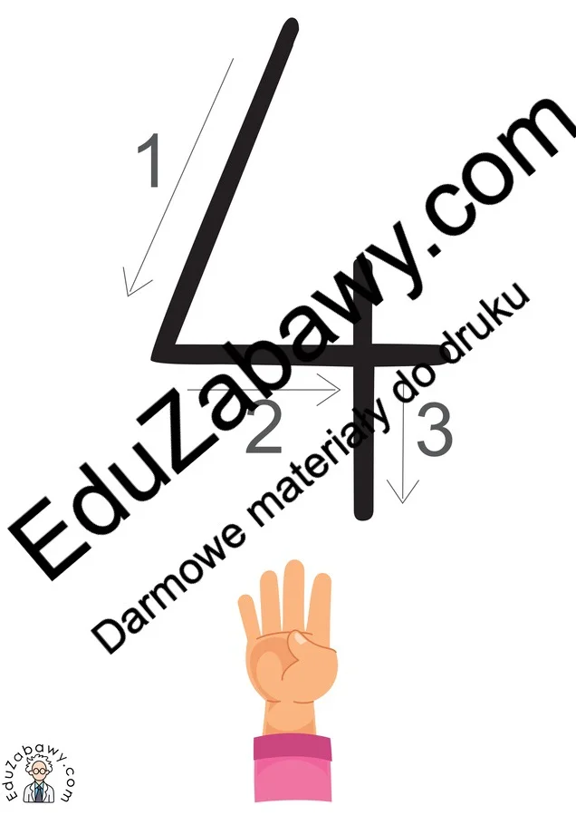 Plansza dydaktyczna z cyfrą 4 z kierunkiem pisania do druku za darmo