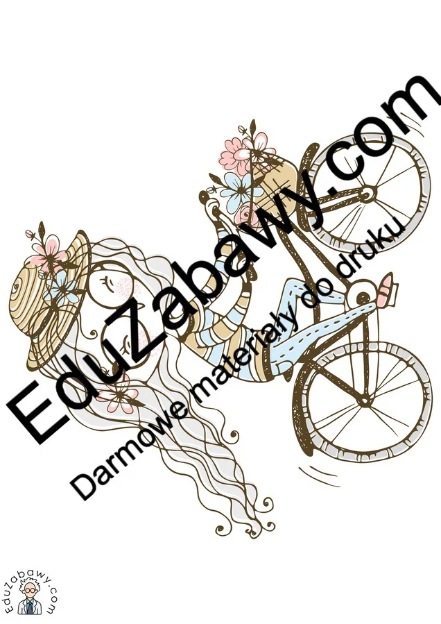 Dekoracje: Pani Wiosna na rowerze do sali przedszkola, szkoły, na gazetkę