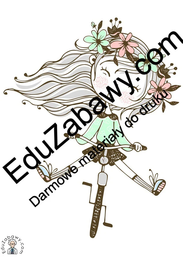 Dekoracje: Pani Wiosna na rowerze do sali przedszkola, szkoły, na gazetkę