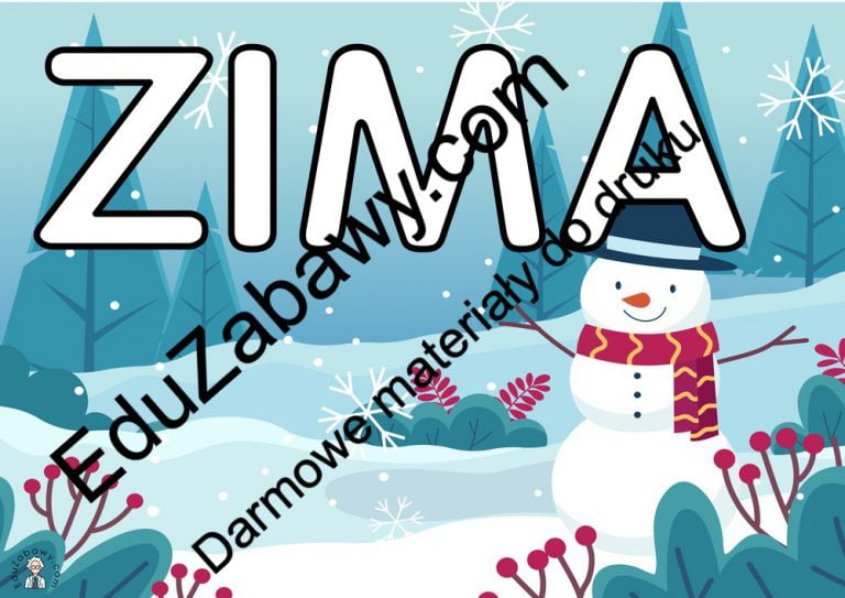 Plakat na Zimę z bałwanem do druku za darmo A4 i XXL do przedszkola