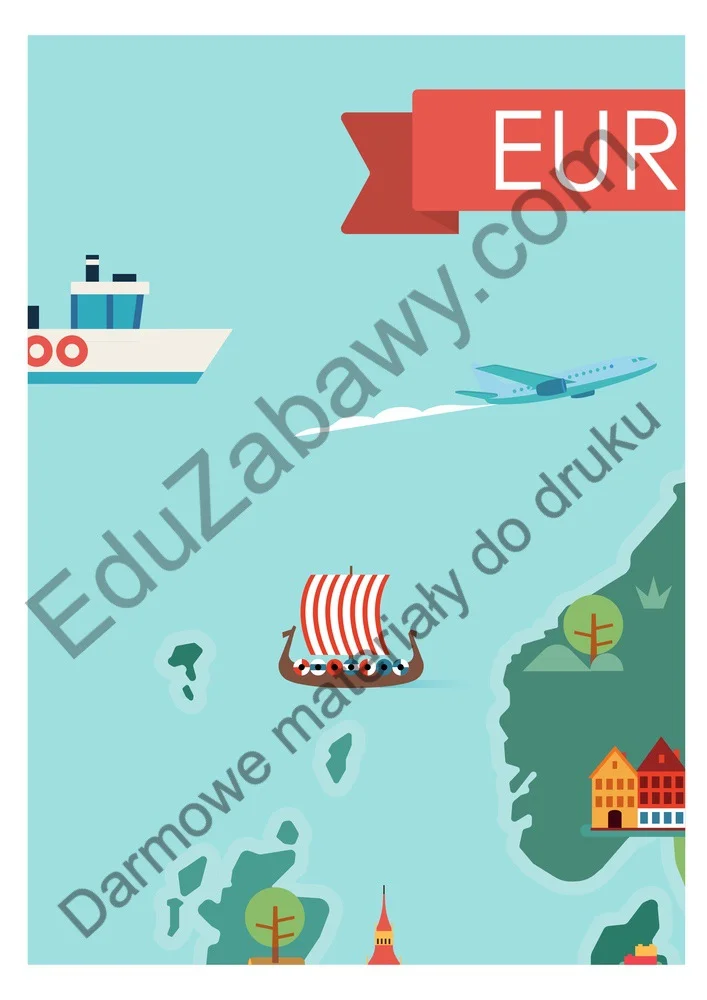 Dekoracje XXL: Mapa Europy do sali przedszkola do druku
