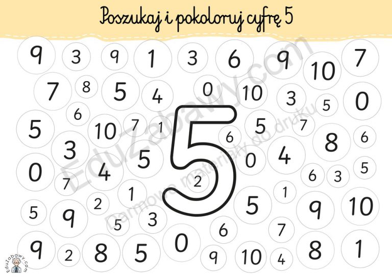 Poszukaj cyfrę i pokoloruj 0-10: karty pracy PDF do druku za darmo