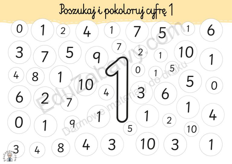Poszukaj cyfrę i pokoloruj 0-10: karty pracy PDF do druku za darmo