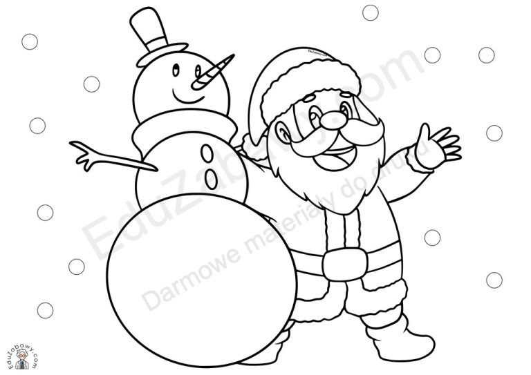 Kolorowanka: Mikołaj i bałwan do druku za darmo dla dzieci