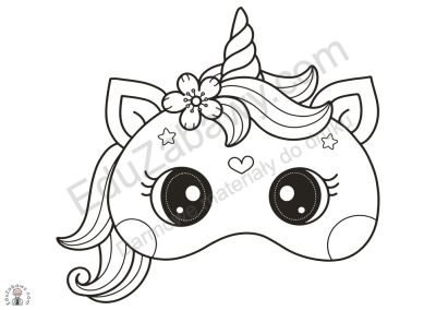 Maski: Jednorożec do druku: kolorowa i do pokolorowania dla dzieci